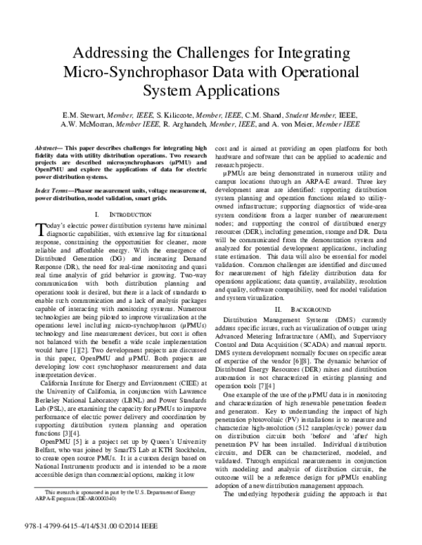 Pdf Addressing The Challenges For Integrating Micro Synchrophasor