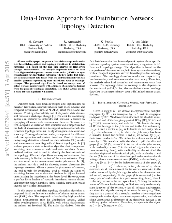 (PDF) Data-Driven Approach for Distribution Network Topology Detection (PDF) Data-Driven Approach for Distribution Network Topology Detection