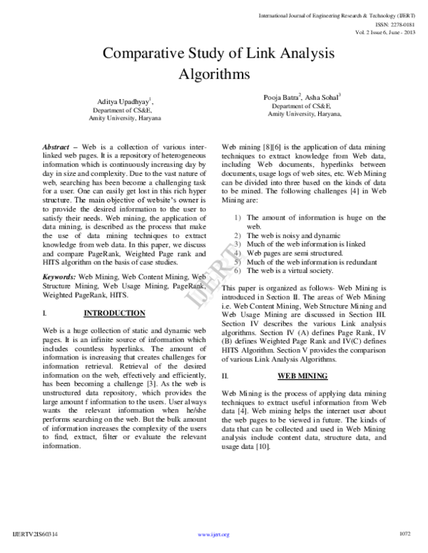 (PDF) Comparative Study of Link Analysis Algorithms