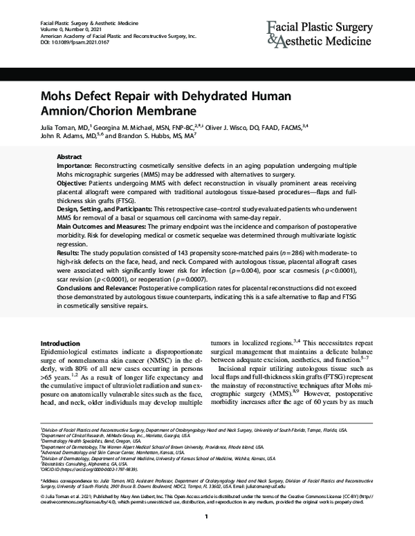 (PDF) Mohs Defect Repair with Dehydrated Human Amnion/Chorion Membrane