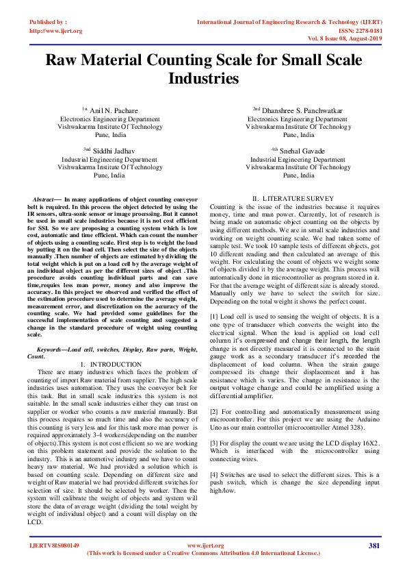 (PDF) Raw Material Counting Scale for Small Scale Industries