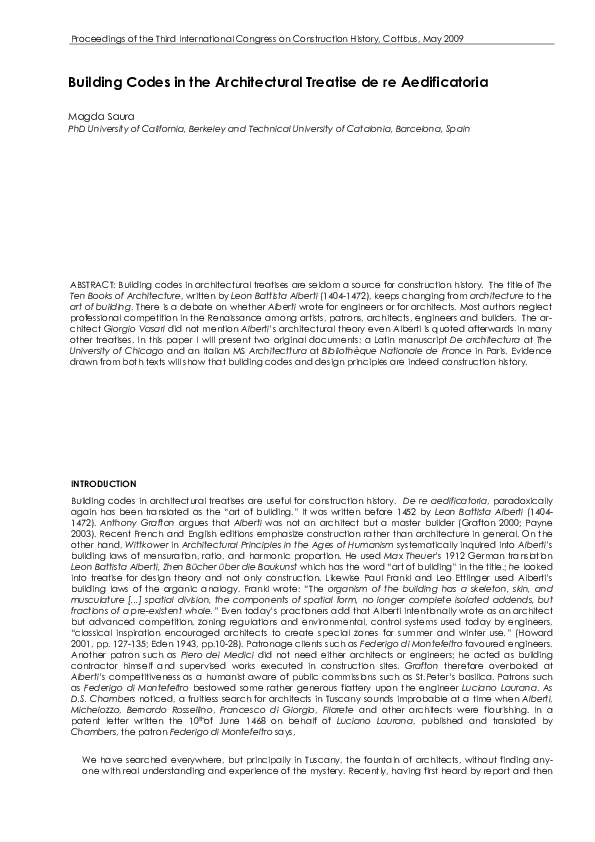 (PDF) Building Codes in the Architectural Treatise de re Aedificatoria