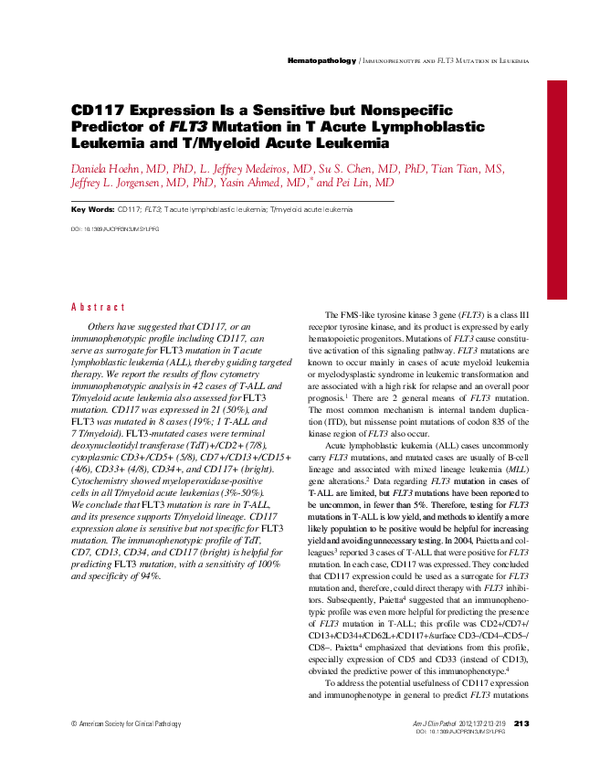 (PDF) CD117 Expression Is a Sensitive but Nonspecific Predictor of FLT3 ...