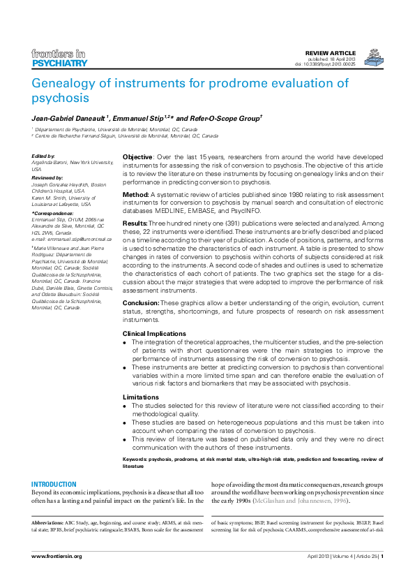 (PDF) Genealogy and Performance of Psychosis Risk Assessment Tools