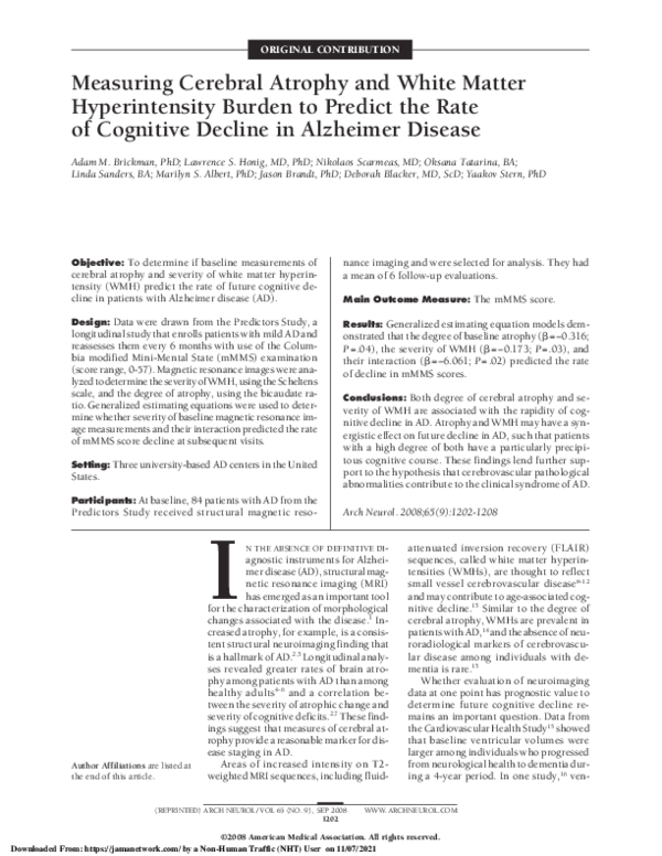 (PDF) Measuring Cerebral Atrophy and White Matter Hyperintensity Burden to Predict the Rate of ...