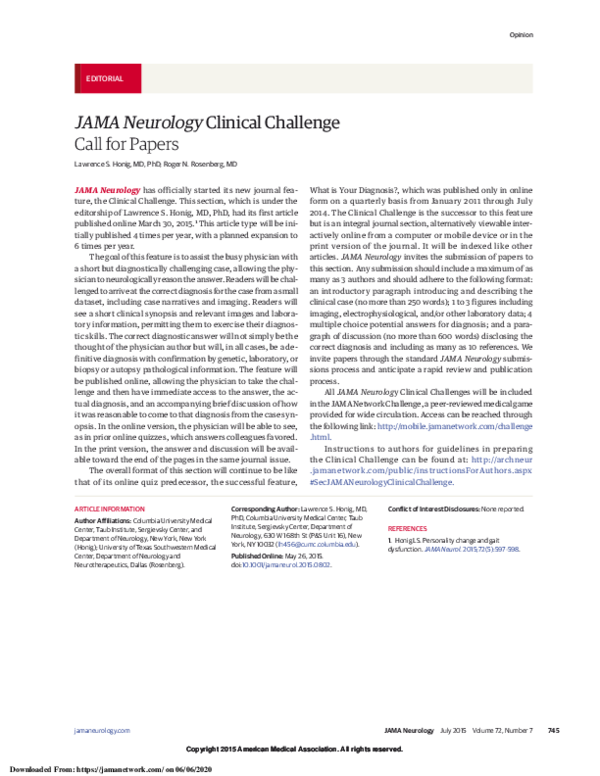 (PDF) JAMA Neurology Clinical Challenge