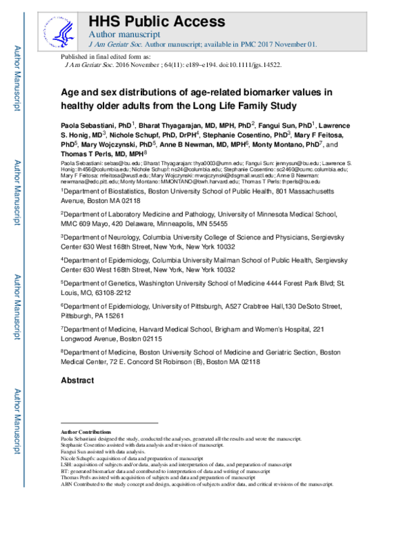 (PDF) Age and Sex Distributions of Age-Related Biomarker Values in ...