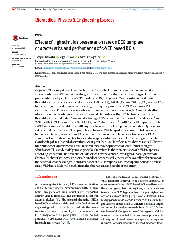 (PDF) Effects of high stimulus presentation rate on EEG template characteristics and performance ...