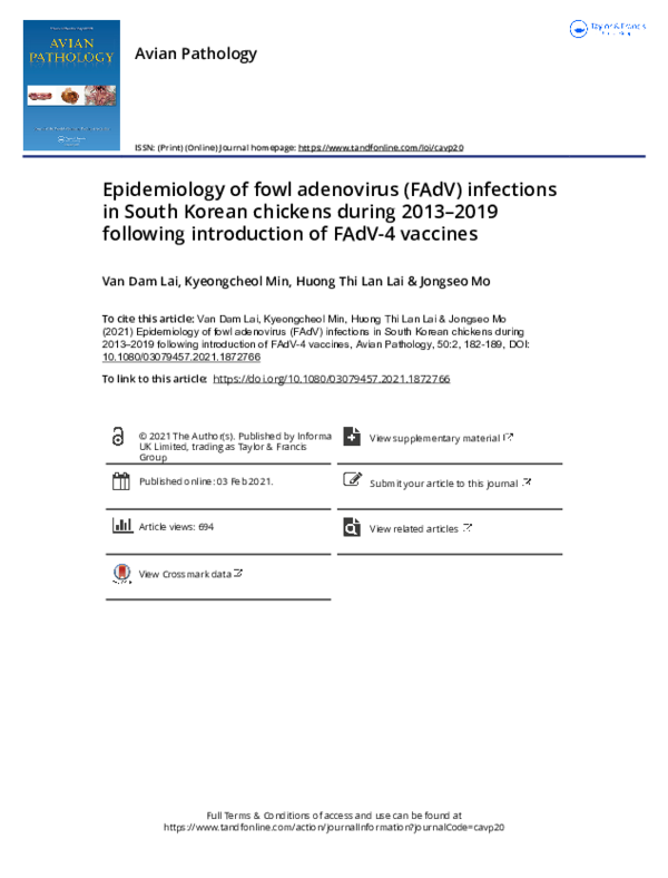 (PDF) Epidemiology of fowl adenovirus (FAdV) infections in South Korean ...