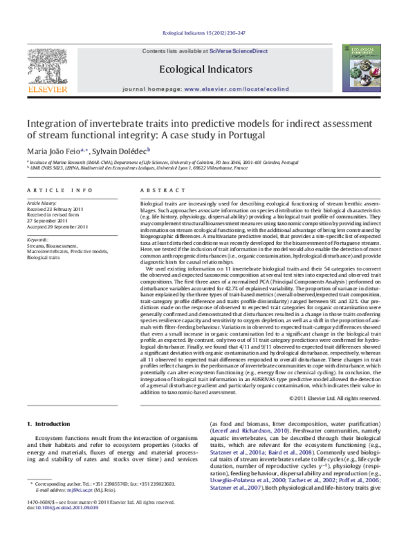 (PDF) Integration of invertebrate traits into predictive models for ...