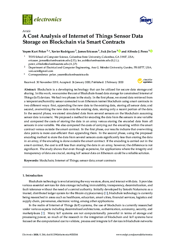 Pdf A Cost Analysis Of Internet Of Things Sensor Data Storage On Blockchain Via Smart Contracts
