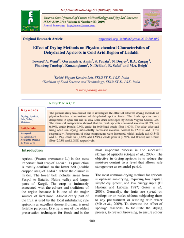 Pdf Effect Of Drying Methods On Physico Chemical Characteristics Of