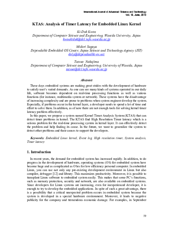 Pdf Ktas Analysis Of Timer Latency For Embedded Linux Kernel