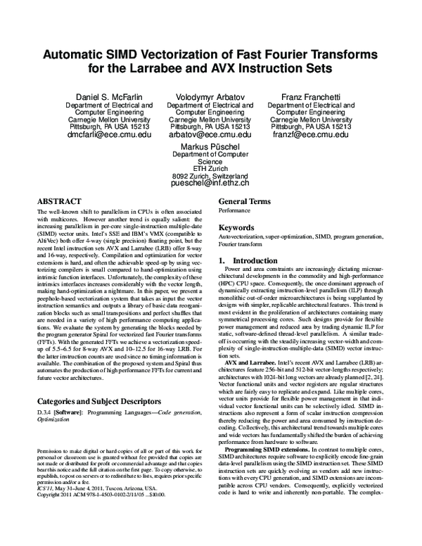 (PDF) Automatic SIMD vectorization of fast fourier transforms for the larrabee and AVX ...