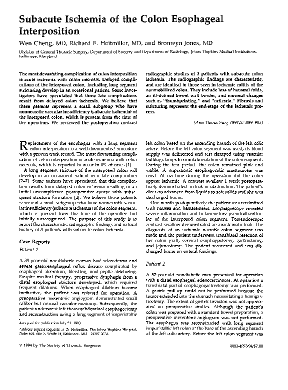 (PDF) Subacute ischemia of the colon esophageal interposition