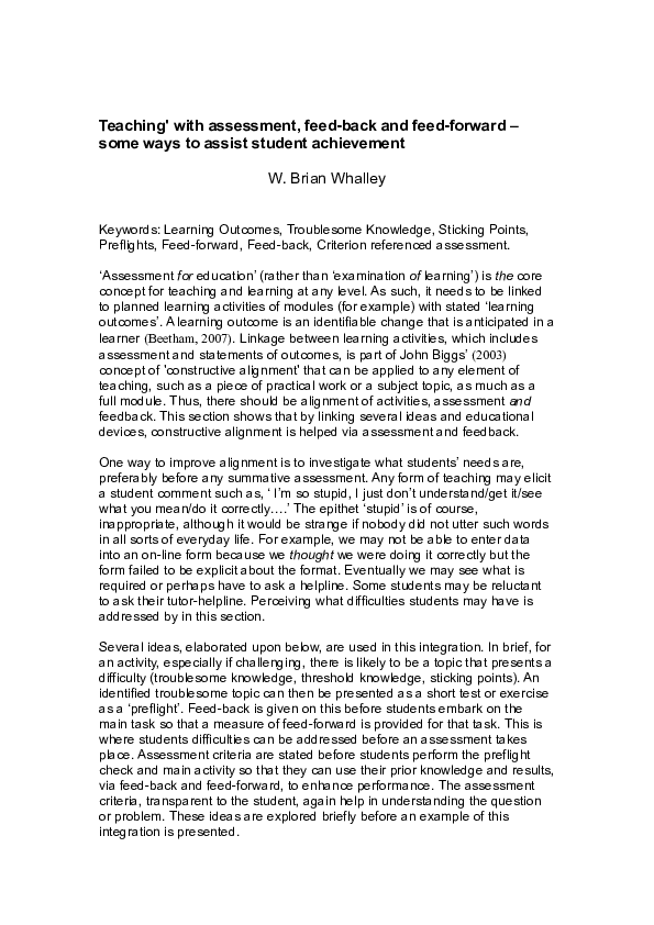 (PDF) Teaching with assessment, feedback and feed-forward: using ...