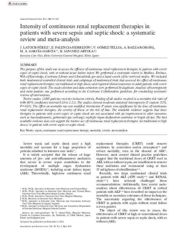 (PDF) Intensity of Continuous Renal Replacement Therapies in Patients ...