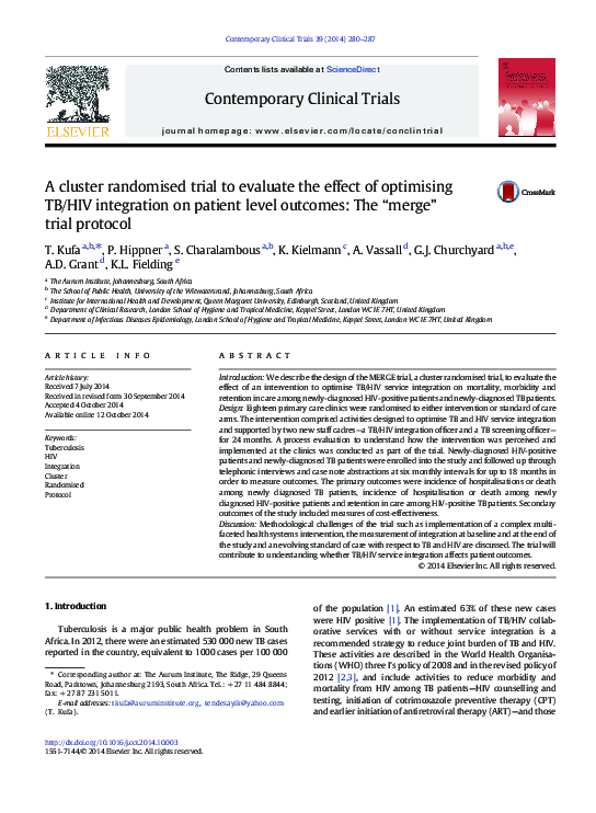(PDF) A cluster randomised trial to evaluate the effect of optimising TB/HIV integration on ...