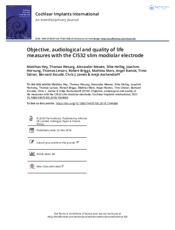 (PDF) Objective, audiological and quality of life measures with the ...