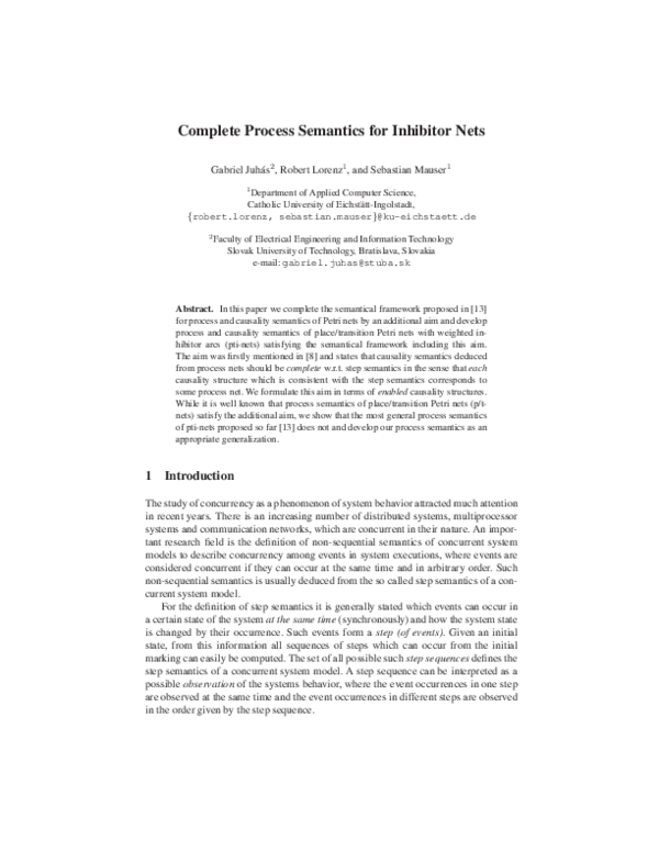 (PDF) Complete Process Semantics for Inhibitor Nets | Gabriel Juhas - Academia.edu