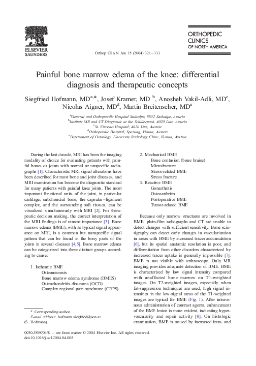 (PDF) Painful bone marrow edema of the knee: differential diagnosis and ...