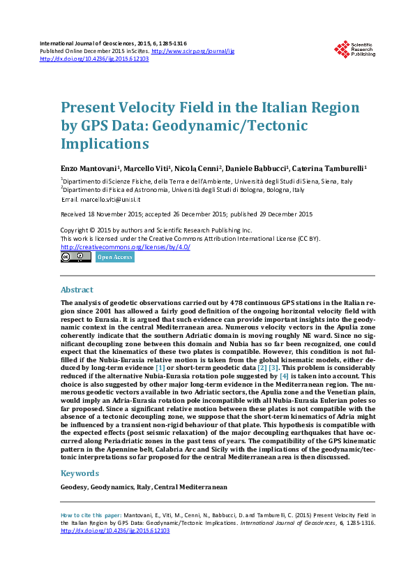 (PDF) Present Velocity Field in the Italian Region by GPS Data ...