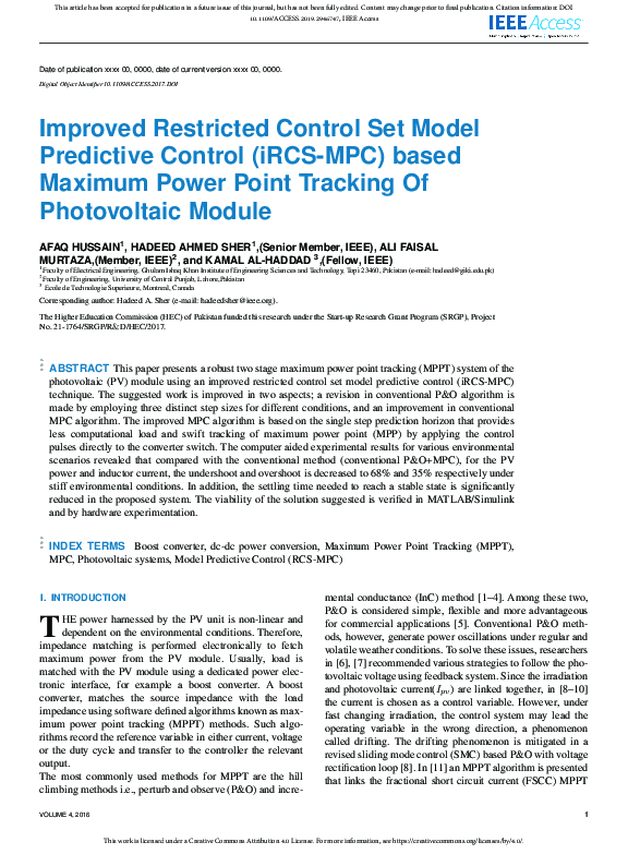 (PDF) Improved Restricted Control Set Model Predictive Control (iRCS-MPC) based Maximum Power ...