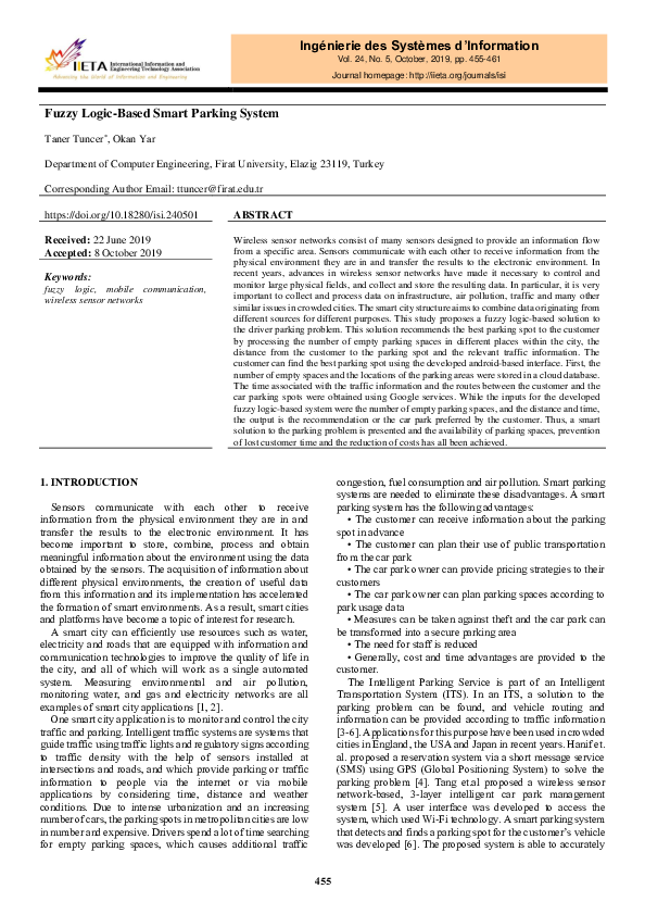 (PDF) Fuzzy Logic-Based Smart Parking System