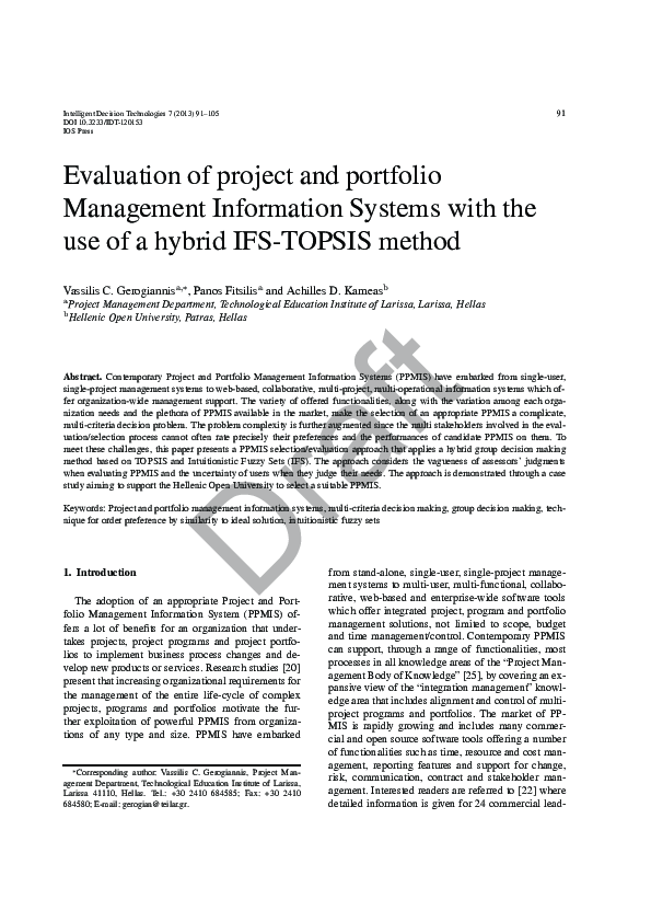 (PDF) Evaluation of project and portfolio Management Information ...