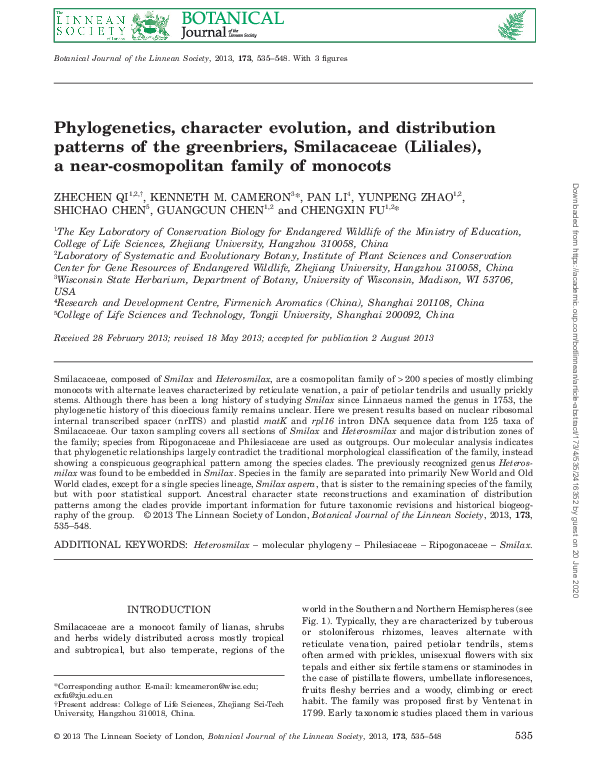 (PDF) Phylogenetics, character evolution, and distribution patterns of ...