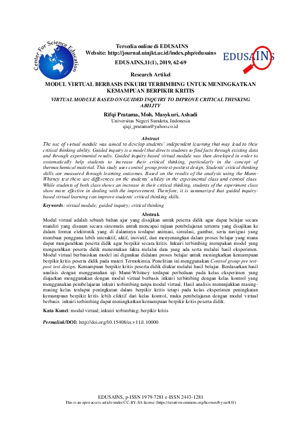 (PDF) Modul Virtual Berbasis Inkuiri Terbimbing Untuk Meningkatkan Kemampuan Berpikir Kritis