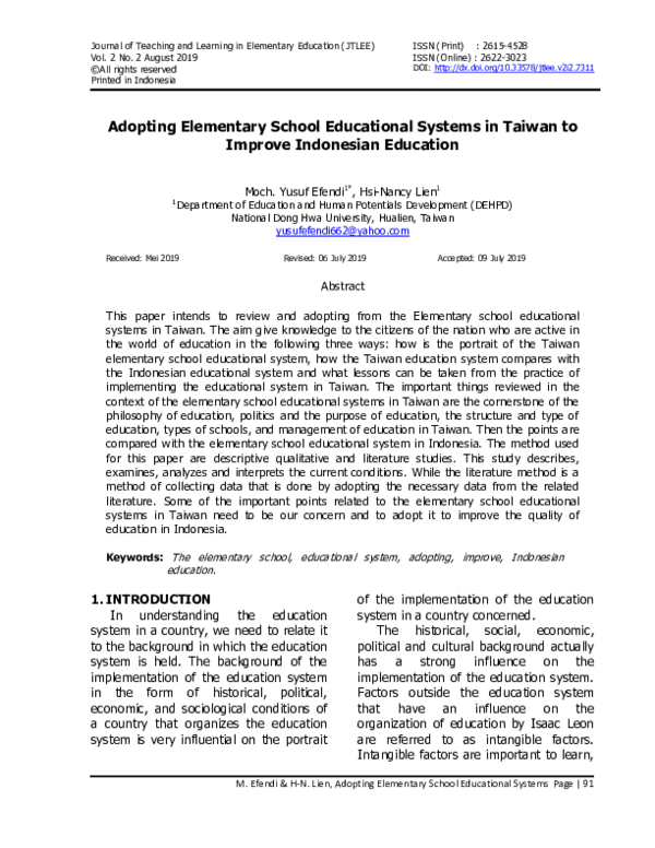 (PDF) Adopting Elementary School Educational Systems in Taiwan to ...