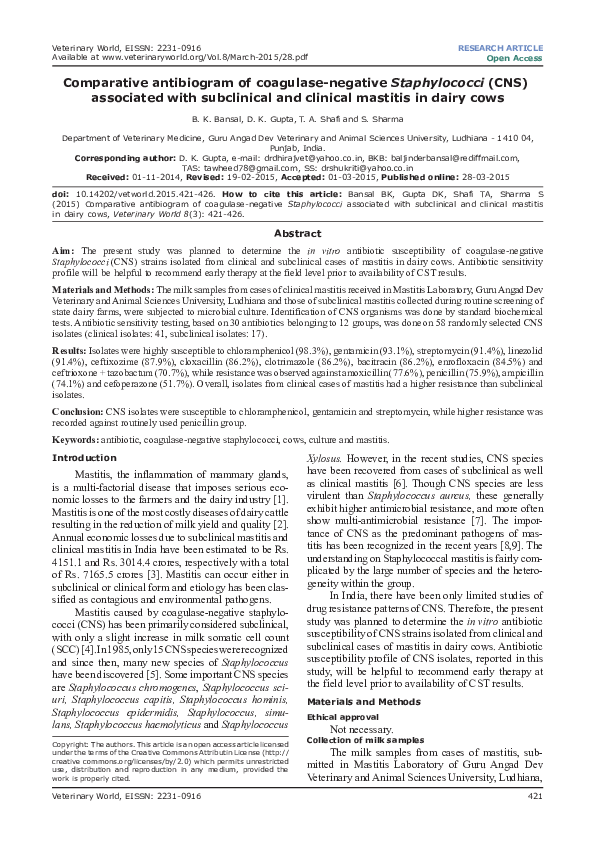 (PDF) Comparative antibiogram of coagulase-negative Staphylococci (CNS ...