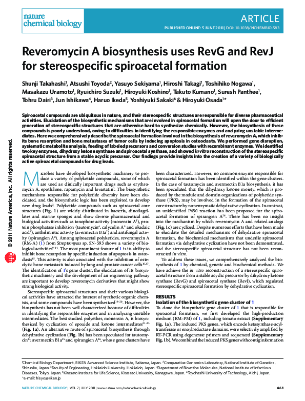 (PDF) Reveromycin A biosynthesis uses RevG and RevJ for stereospecific ...
