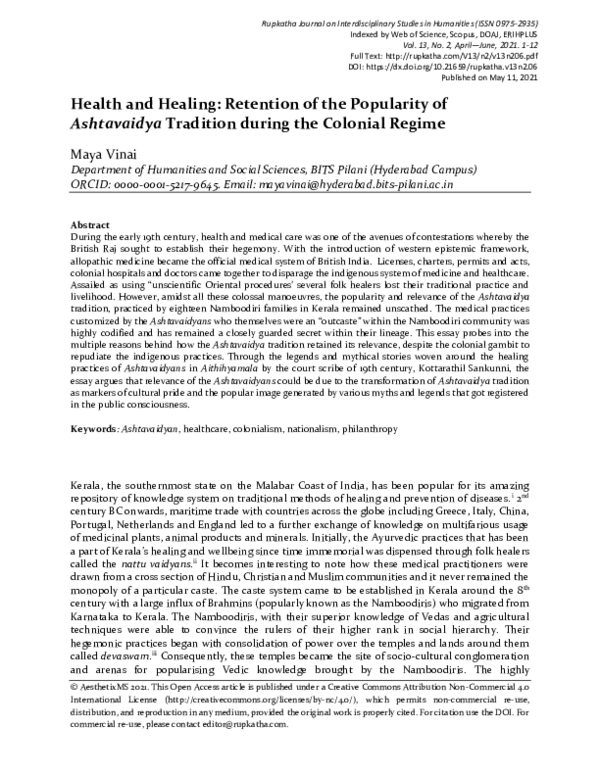 (PDF) Health and Healing: Retention of the Popularity of Ashtavaidya ...