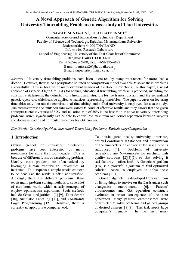 (PDF) A novel approach of genetic algorithm for solving university timetabling problems: a case ...