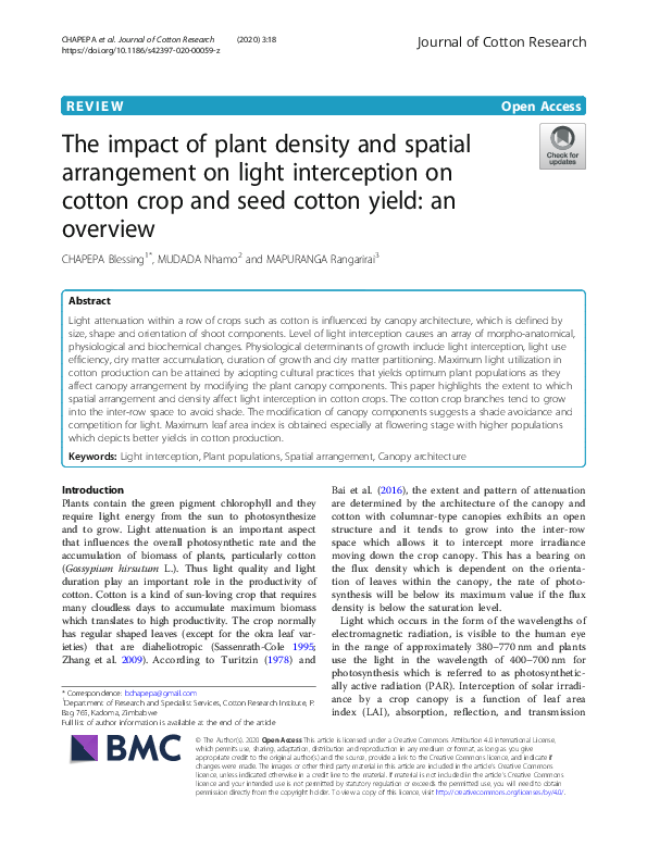 (PDF) The impact of plant density and spatial arrangement on light interception on cotton crop ...
