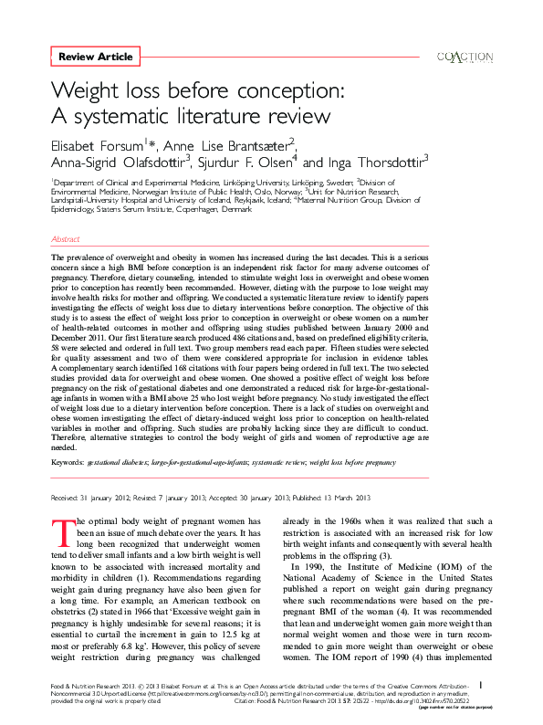 (PDF) Weight loss before conception: A systematic literature review