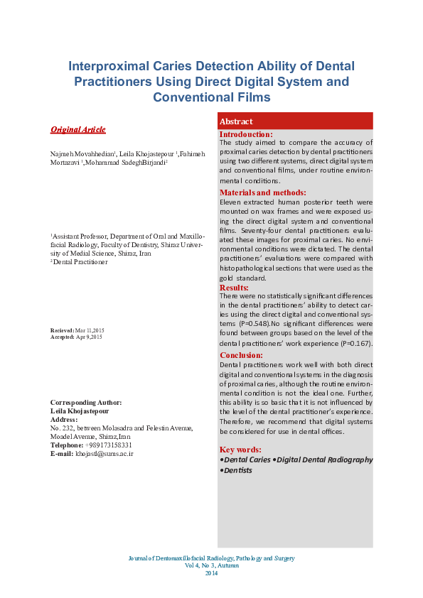 (PDF) Interproximal Caries Detection Ability of Dental Practitioners ...