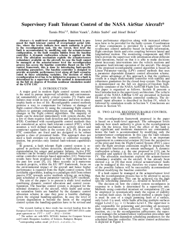 Pdf Supervisory Fault Tolerant Control Of The Nasa Airstar Aircraft Balint Vanek