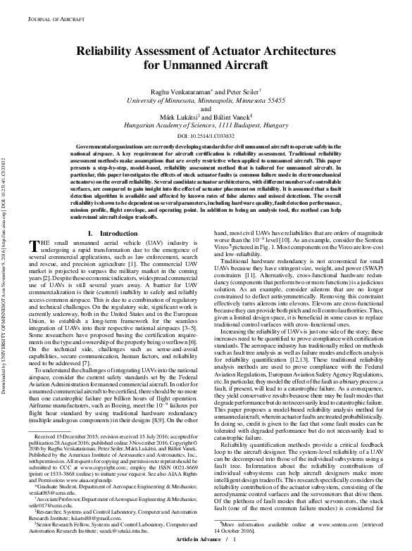 (PDF) Reliability Assessment of Actuator Architectures for Unmanned ...