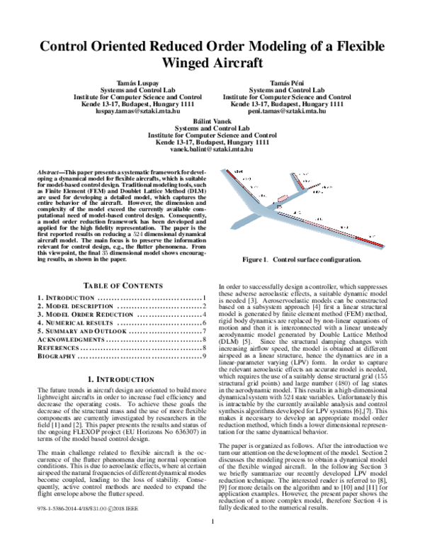 (PDF) Control oriented reduced order modeling of a flexible winged aircraft