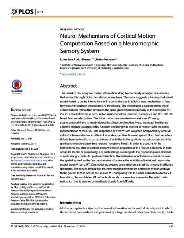 (PDF) Neural Mechanisms of Cortical Motion Computation Based on a Neuromorphic Sensory System