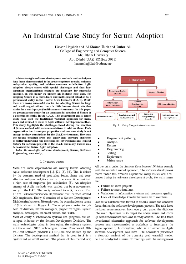 (PDF) An Industrial Case Study for Scrum Adoption