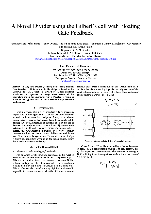 (PDF) A novel divider using the Gilbert's cell with Floating Gate feedback