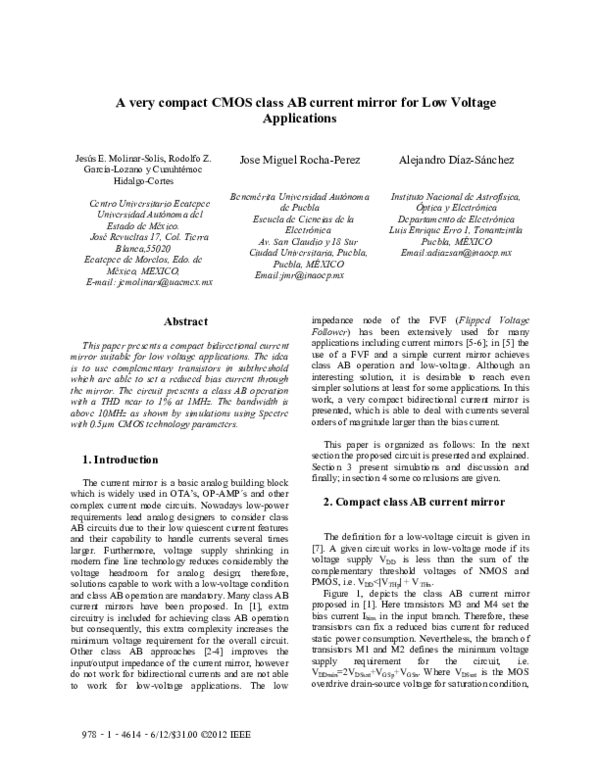 (PDF) A very compact CMOS class AB current mirror for low voltage applications