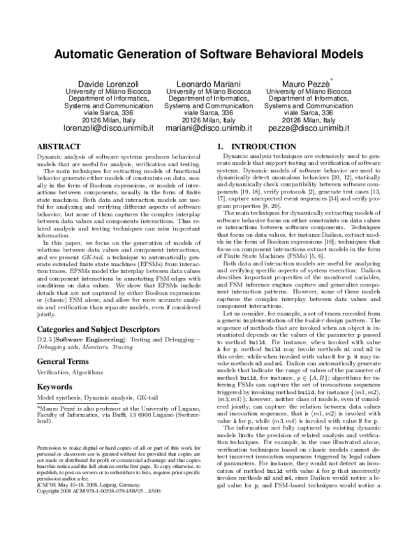 (PDF) Automatic generation of software behavioral models