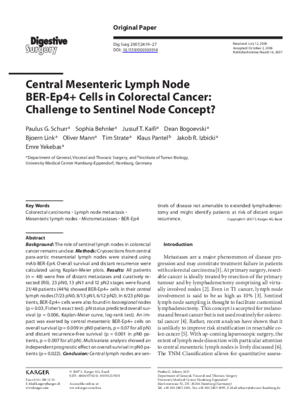 (PDF) Central Mesenteric Lymph Node BER-Ep4+ Cells in Colorectal Cancer ...