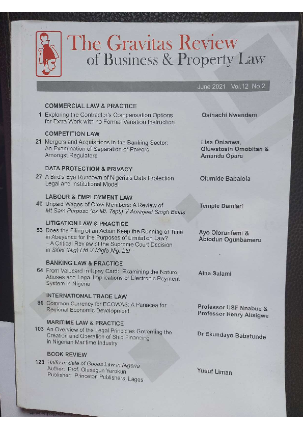 (PDF) UNPAID WAGES OF CREW MEMBERS: A REVIEW OF MT SAM PURPOSE (EX MT. TAPTI) V AMARJEET SINGH BAINS