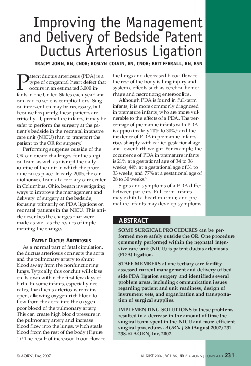 (PDF) Improving the Management and Delivery of Bedside Patent Ductus ...